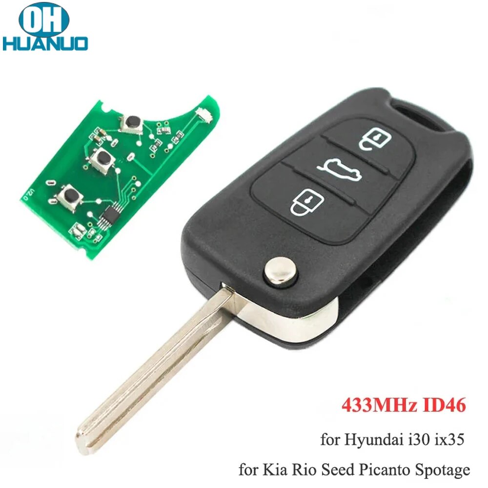 Складной ключ OHHUANUO ID46 433 МГц для Kia Rio i30 ix35 Sportage