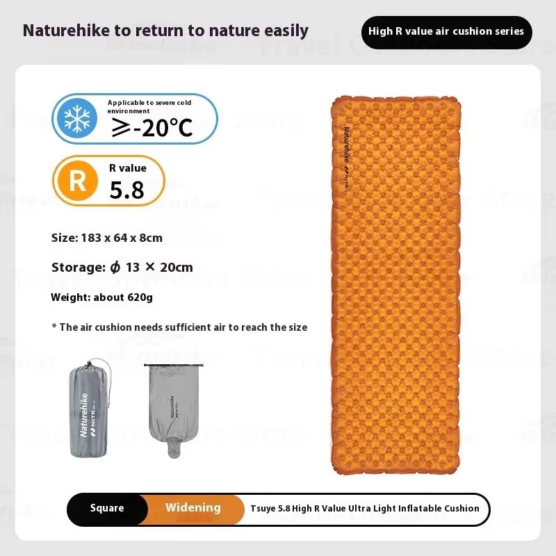 Naturehike Tuye Series Ультralегкий надувной матрас с высоким R-значением Воздушный подушка Квадратная/Мумми для отдыха в открытом воздухе Туристический спальный мат-Р5.8-Квадратный-Уширенный2