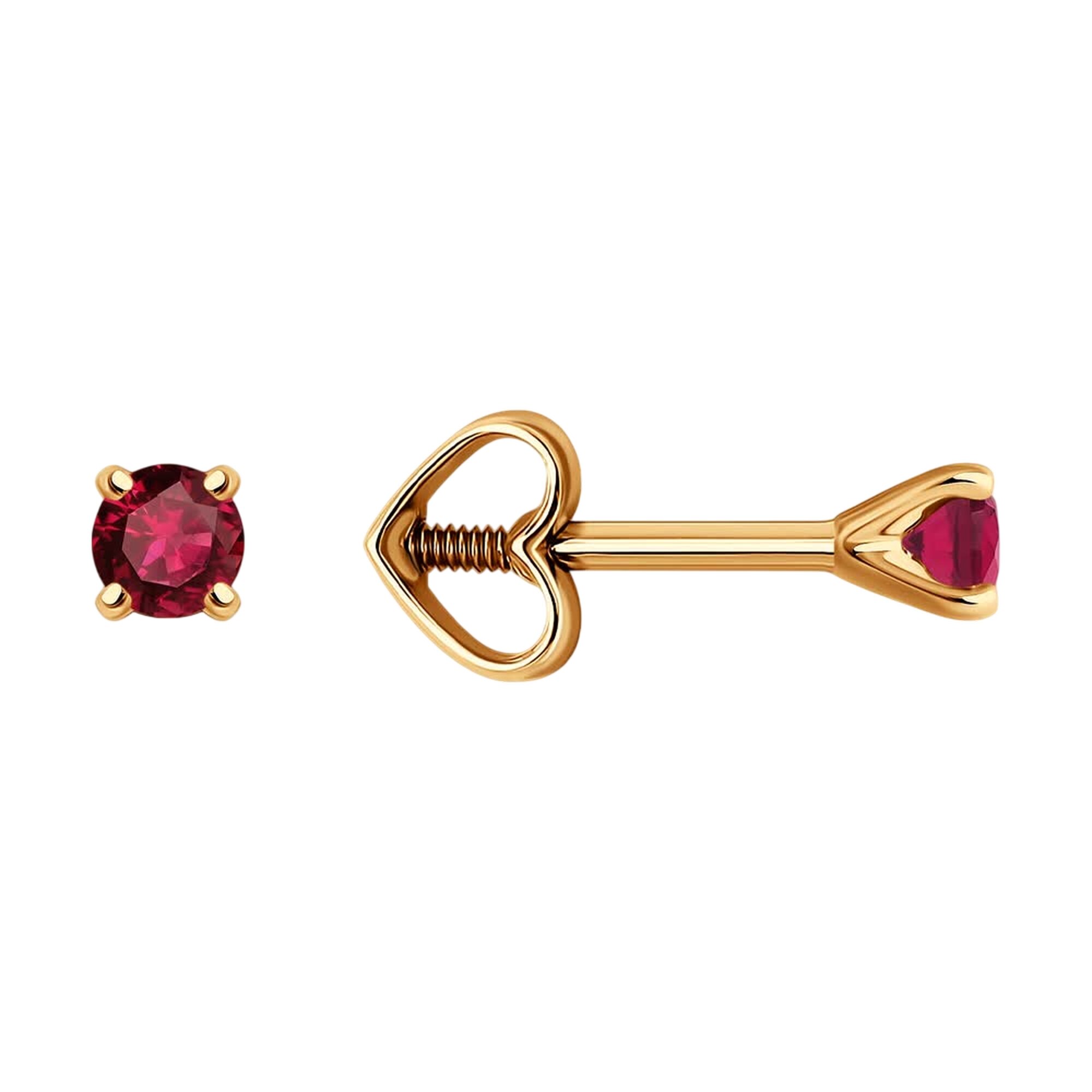 Серьги, красное золото, 585 проба, рубин