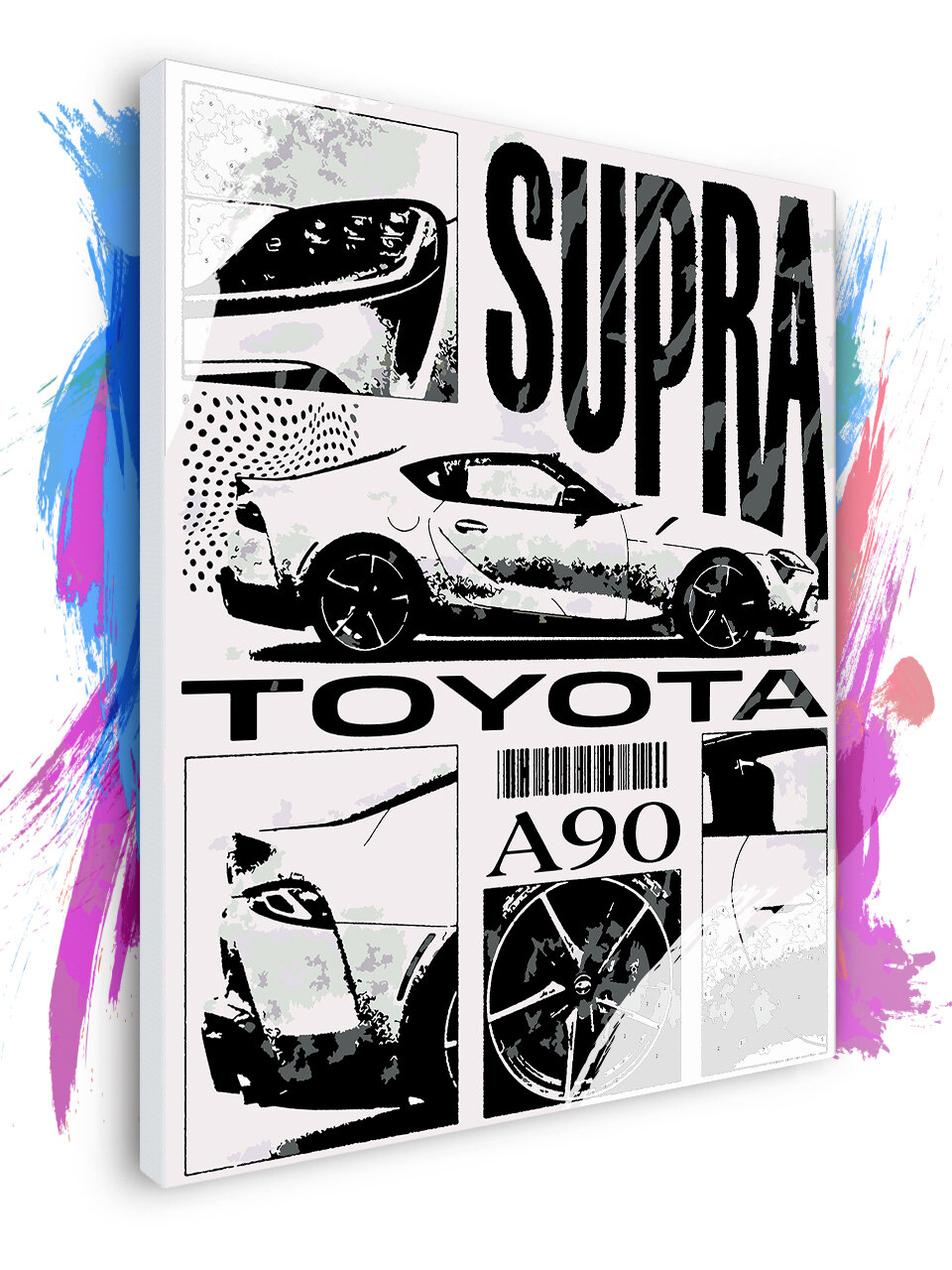 Картина по номерам на холсте Toyota Supra a90 ЧБ, 50 х 70 см