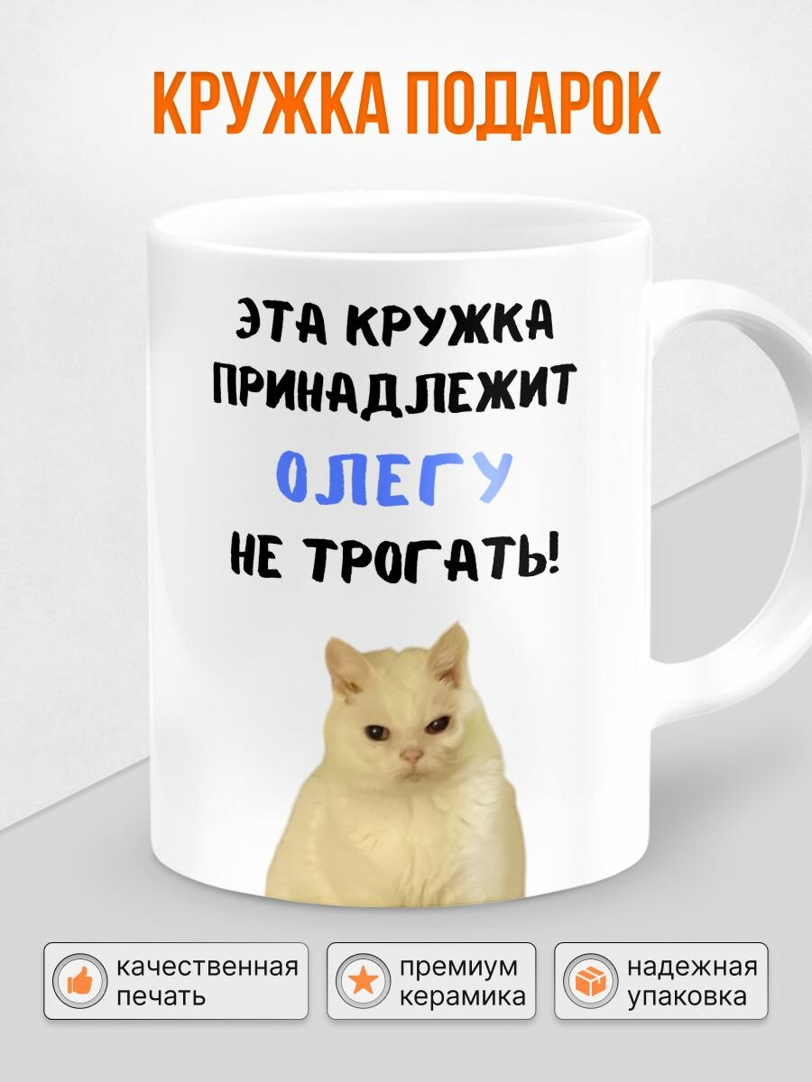 Кружка с приколом с котиком с именем Олег, 330 мл, 1 шт.