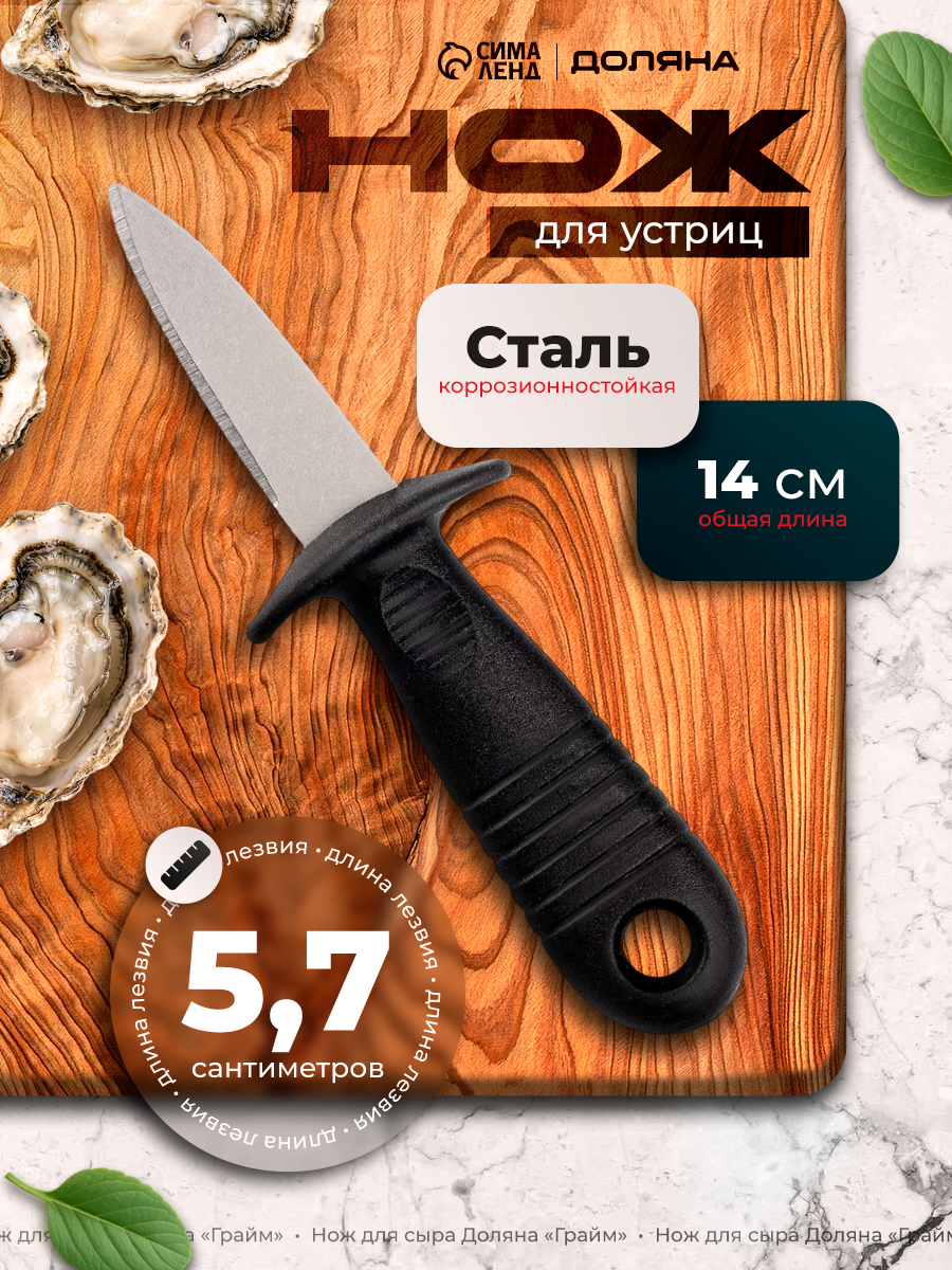 Нож для устриц Доляна, 14×4,4 см, длина лезвия 5,7см, цвет чёрный