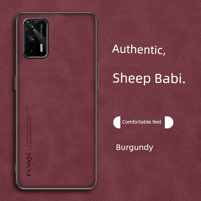 Защитный чехол из овечьей кожи для Realme Q5i, цвет винный, устойчивый к царапинам