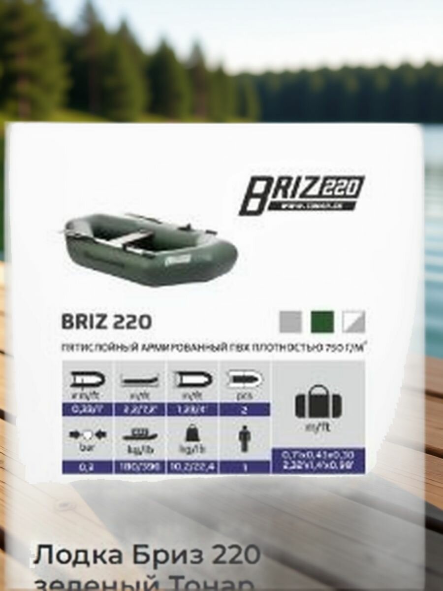 Лодка Бриз 220 зеленый Тонар