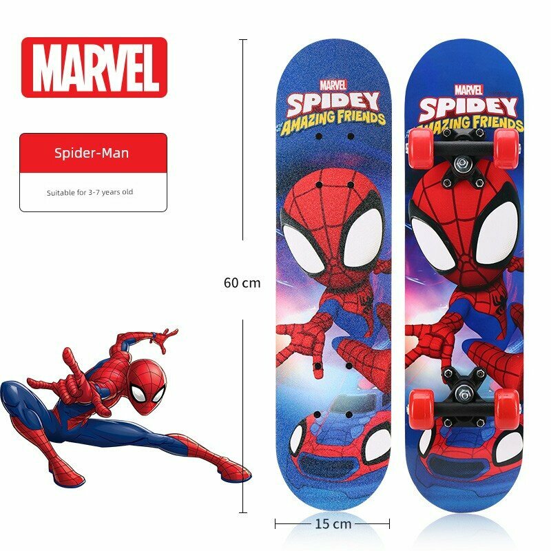 Скейтборд с двойной доской 24 дюйма Spider-Man для детей 3-7 лет, детский велосипед