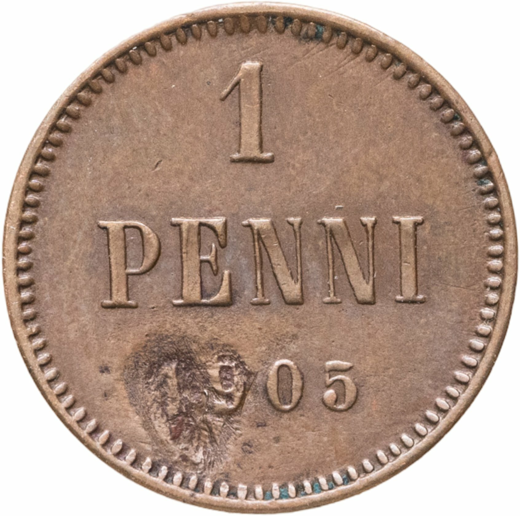 1 пенни penni 1905 Российская Финляндия, Медь, в сохранности VF