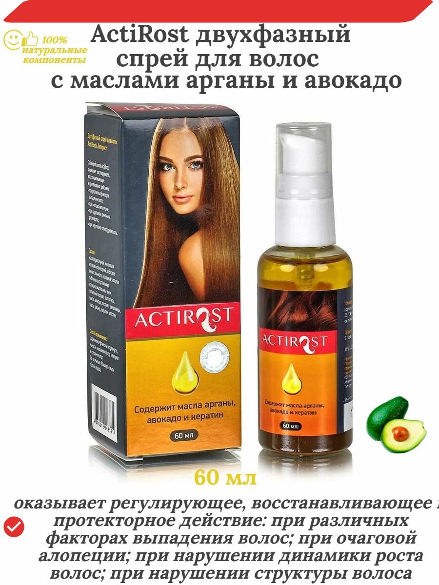 ActiRost двухфазный спрей для волос с маслами арганы и авокадо, 60 мл