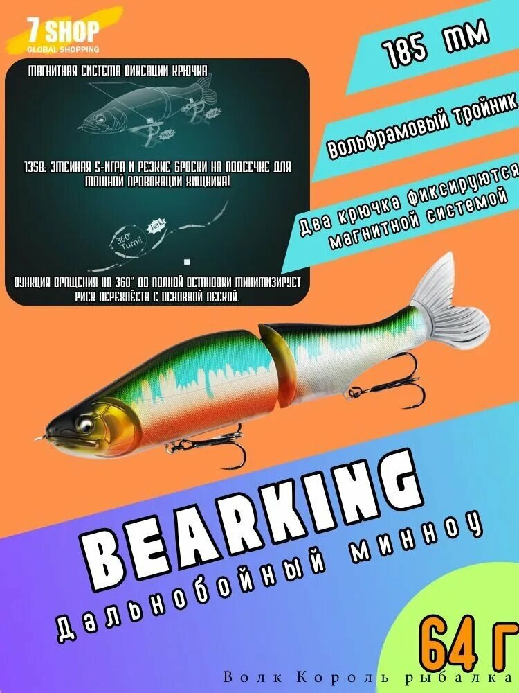 Поппер Воблер Bearking M185 Плавающий 64г для Дальнего Заброса