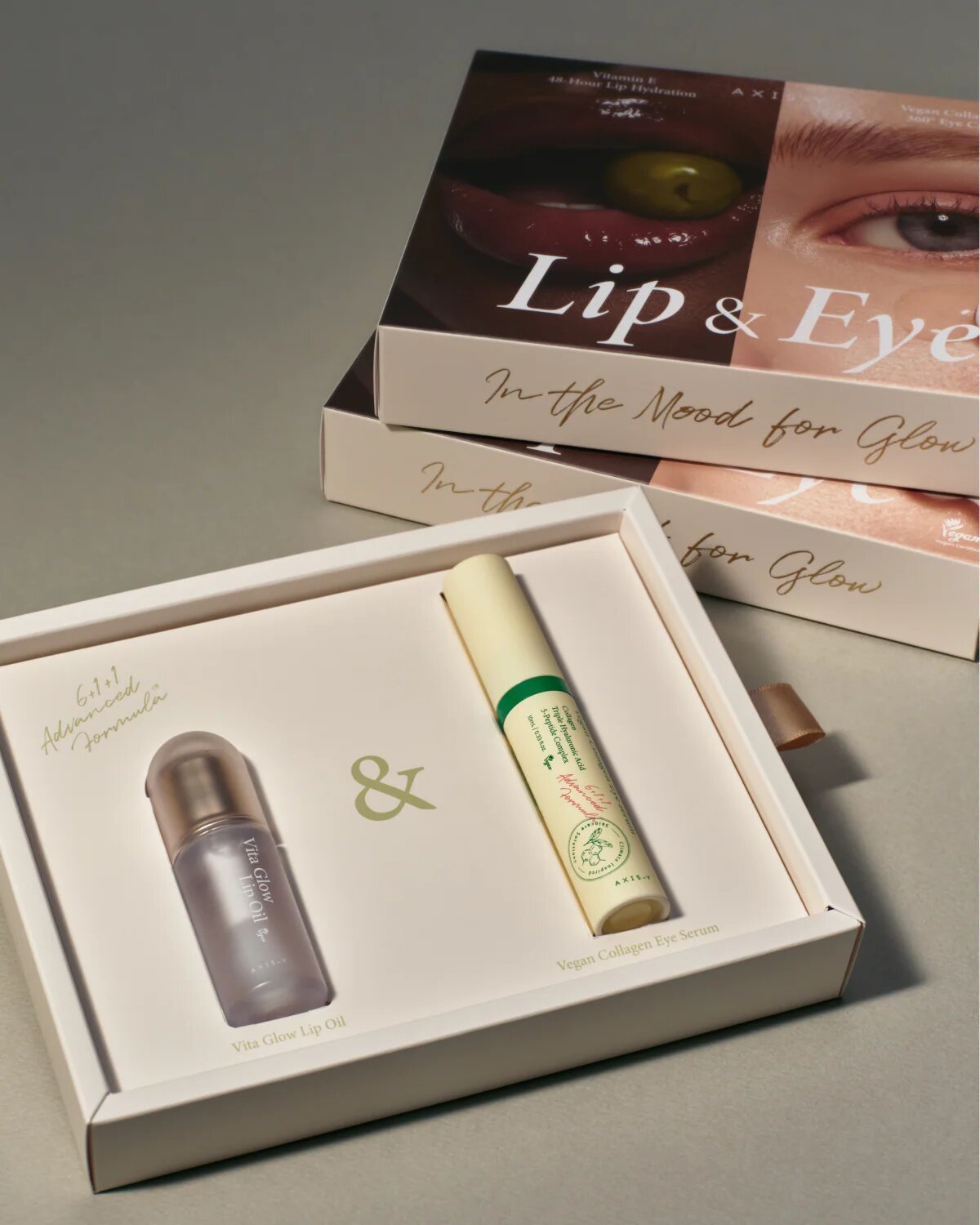 Набор для ухода, сыворотка для глаз и масло для губ AXIS-Y Vegan Collagen Eye Serum, с маслом дерева Ши