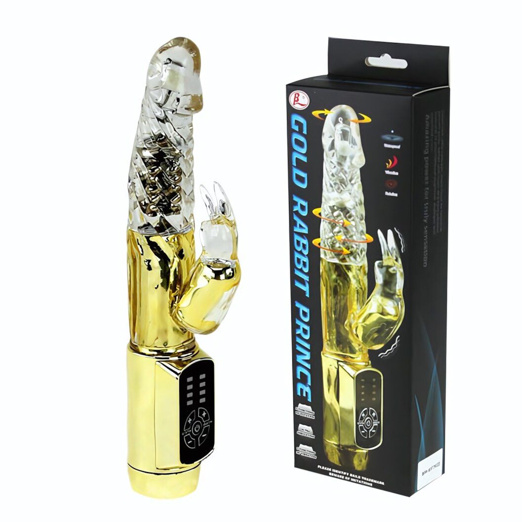 Вибратор кролик Gold Rabbit Prince BW-037302J с функцией вращения и вибрации, водонепроницаемый, ТПЕ, золотистый