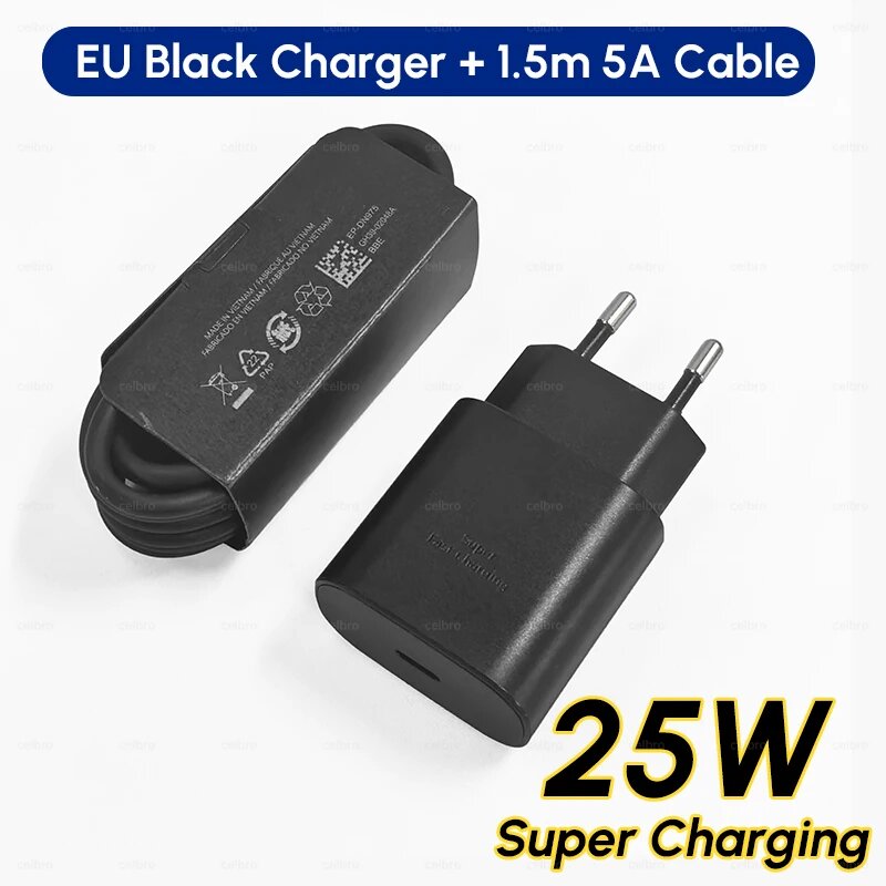 Оригинальное зарядное устройство Samsung 25W Super Fast Charger Type-C для Galaxy S26 S25 S24 S23 S22 S21 A17 A55 A35 A25 A15 Z Flip 7 6