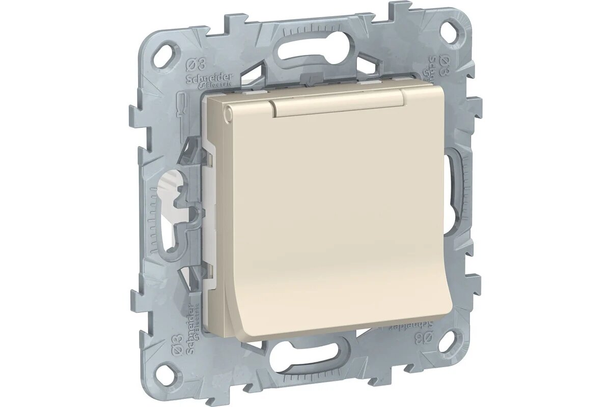 3 шт. Schneider Electric Unica New Бежевый Розетка с/з со шторками, с крышкой, 16А, 250В, IP40, NU503744TA