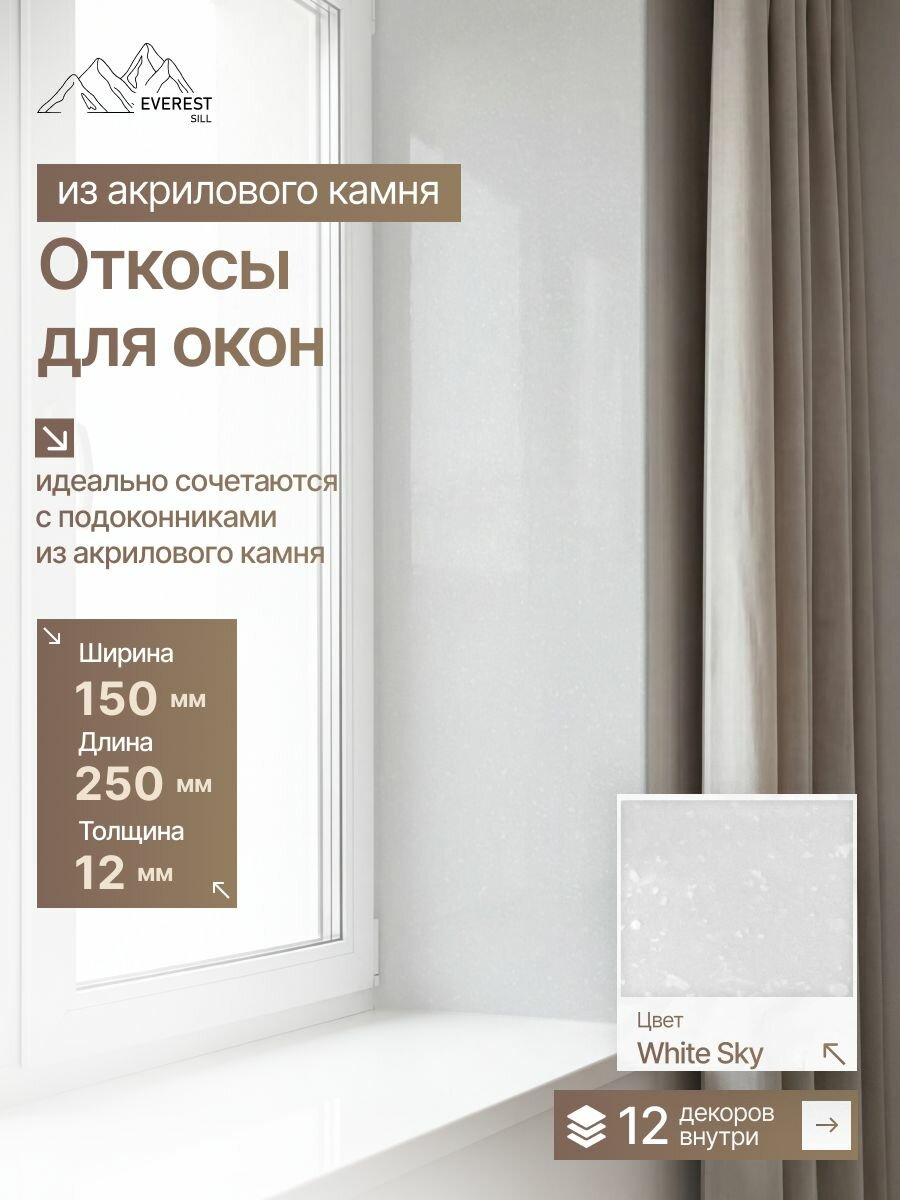 Откос из искусственного камня 250x150x12мм White Sky глянцевый