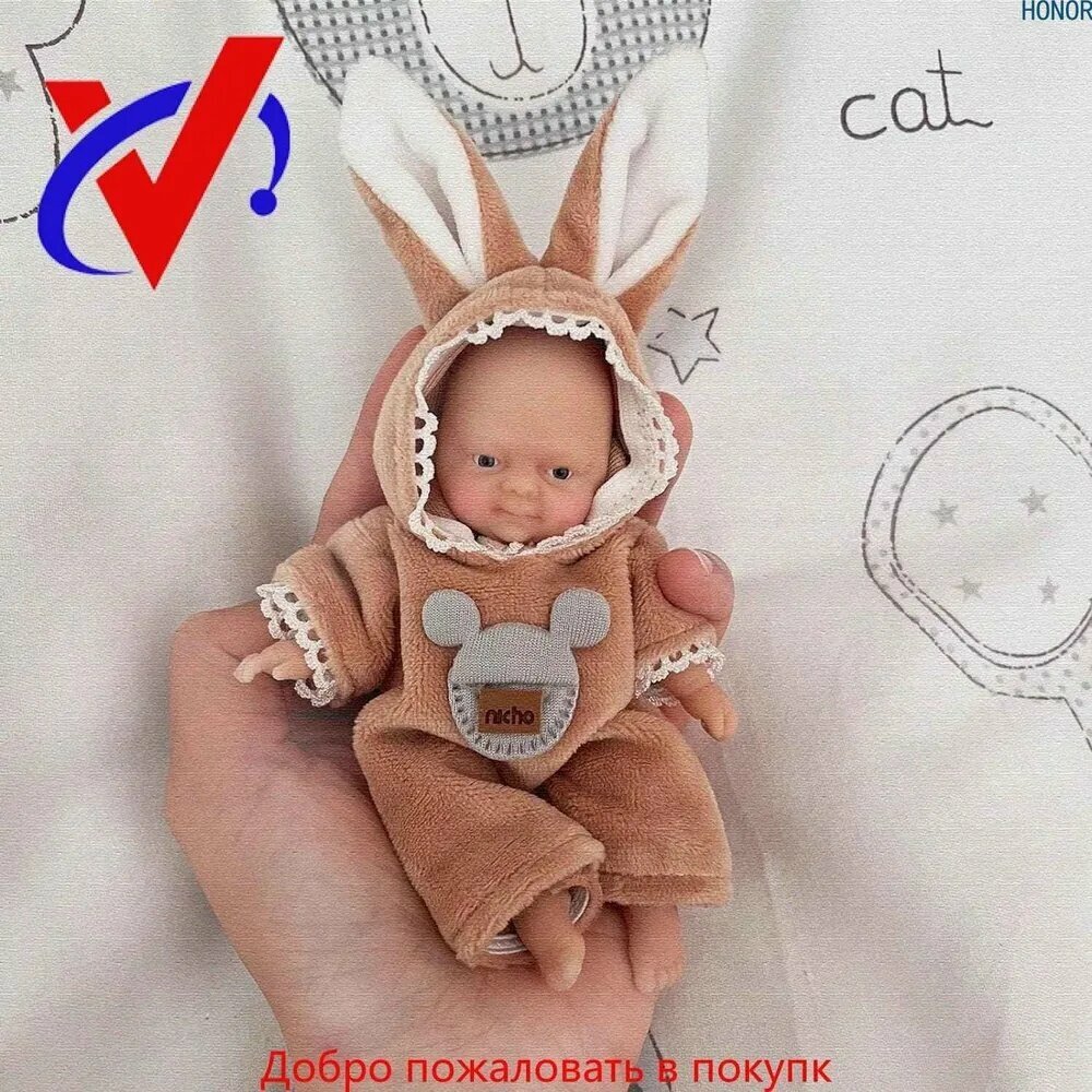 4,5-дюймовая мини-полная силиконовая кукла Reborn Baby Boy, детский подарок с одеждой кролика
