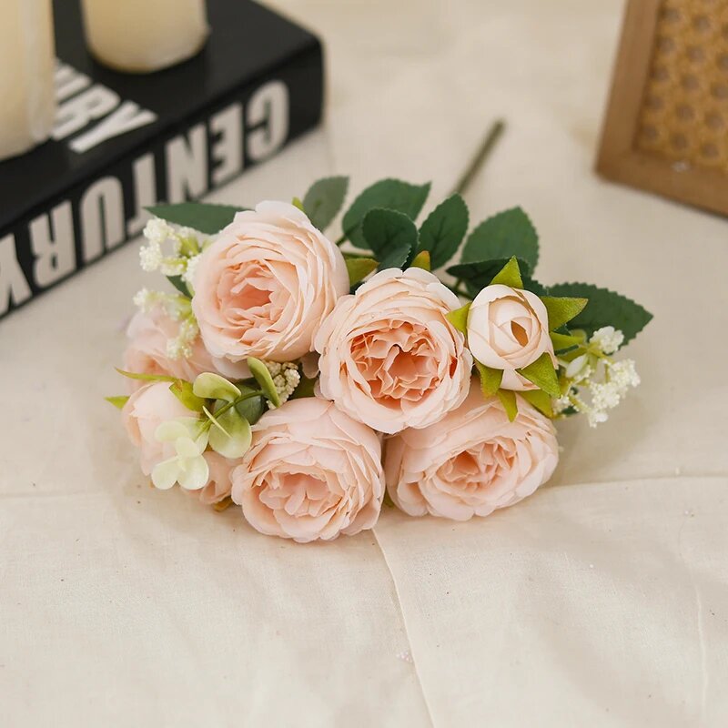 Искусственные цветы: розы, пионы, набор из 1/2/3 штук 2pcs, Бежевый, champagne