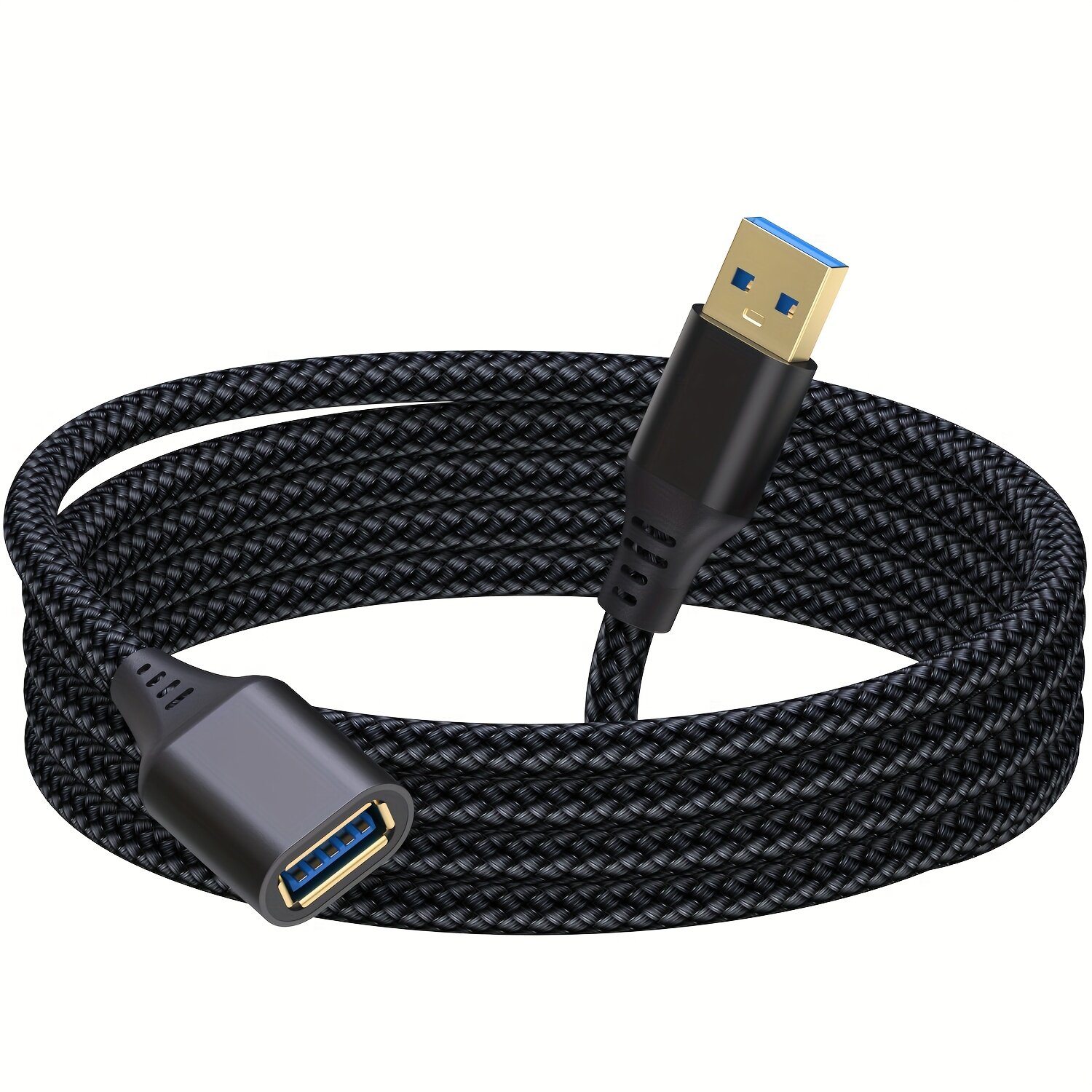 USB 3.0 удлинительный кабель плетеный Type-A (M-F) 0.5 м, черный, 1 шт