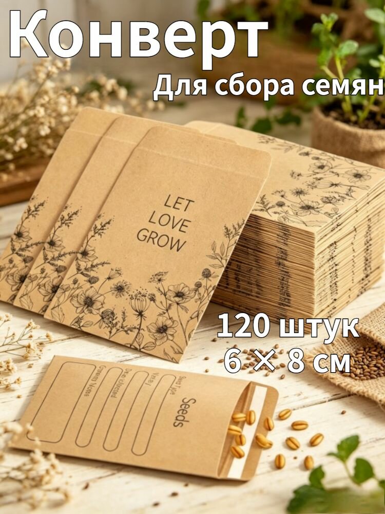 Набор бумажных самоклеящихся конвертов для семян (компактный формат, с клейким слоем, многоразового закрывания) для дачи, огорода, рассады и хранения мелочей, 120 шт. для хранения семян многоразовые конверты