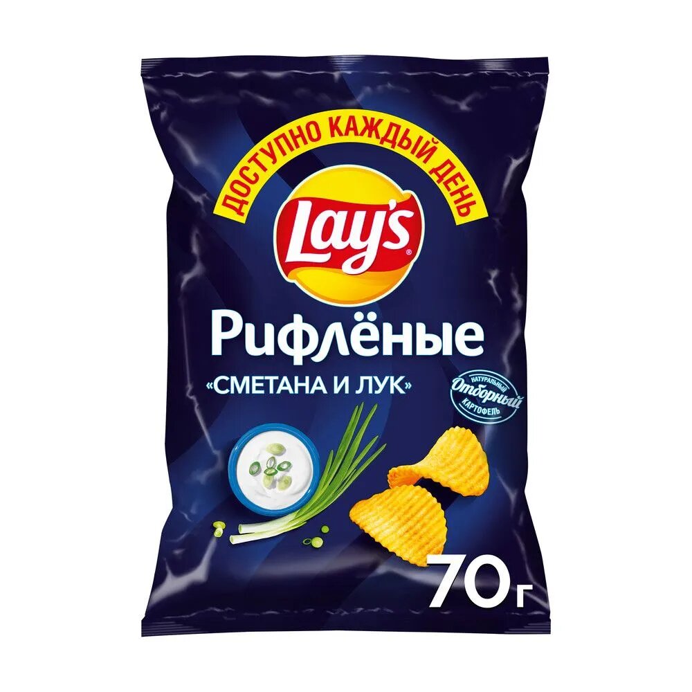 Чипсы картофельные Lay's Рифлёные со вкусом сметаны и лука, 70 г
