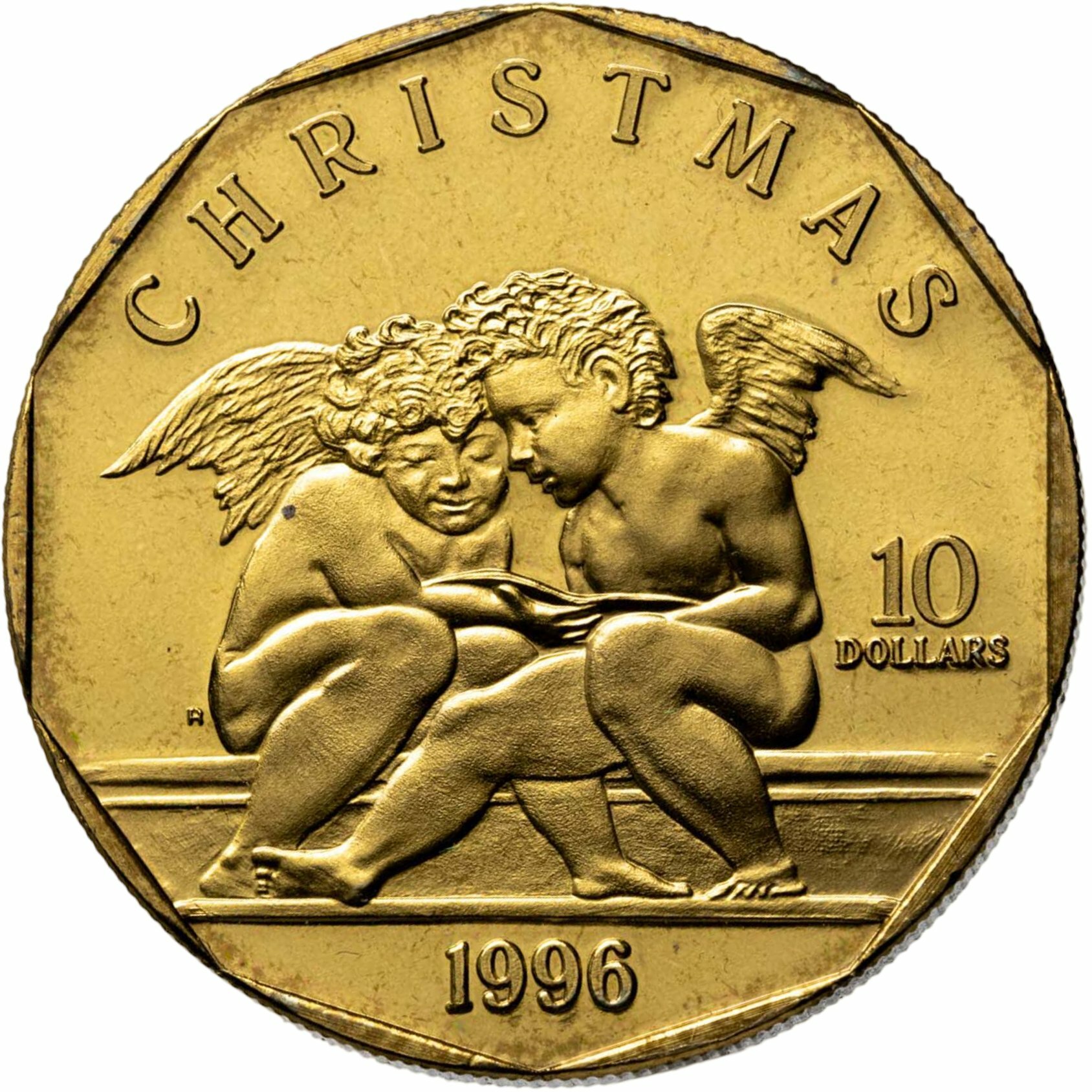 Маршалловы острова 10 долларов 1996 "Ангелы", Латунь, в сохранности UNC