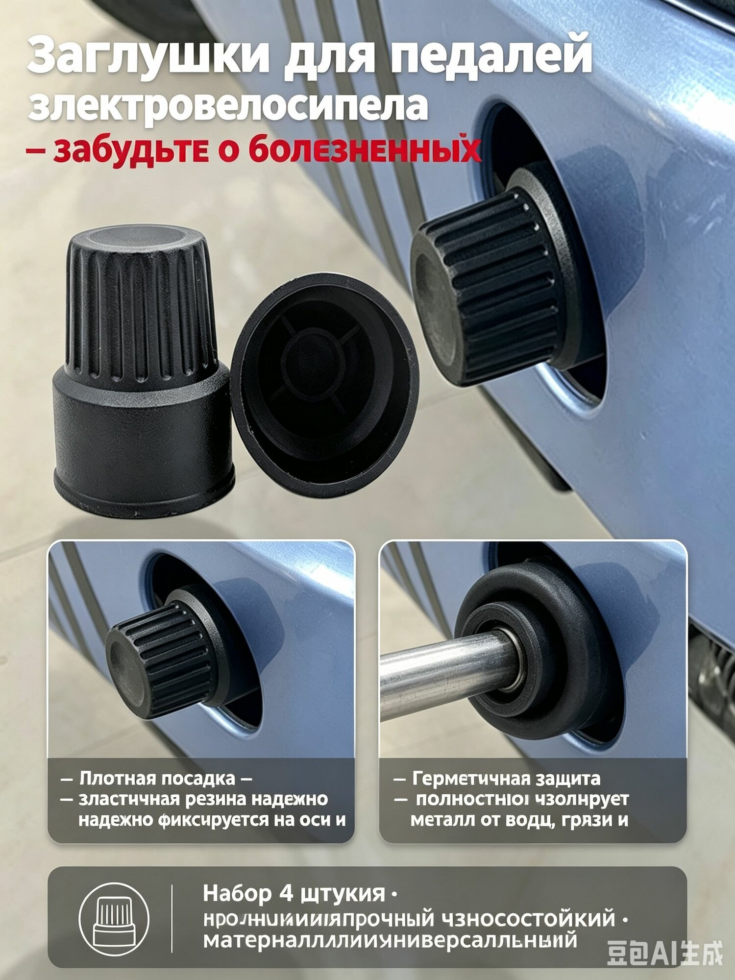 Заглушки для педалей электровелосипеда колпачки защитные от царапин и ржавчины набор 4 шт