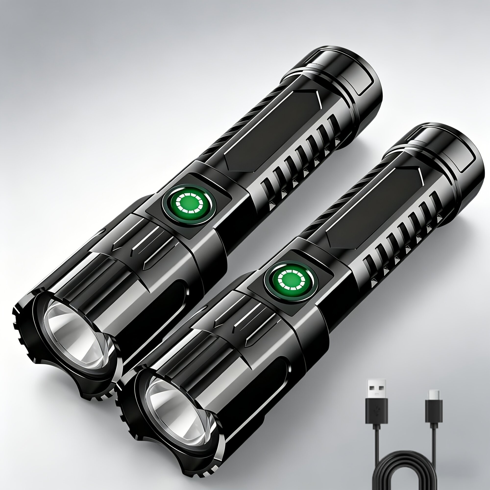 Аккумуляторные светодиодные фонари с COB-подсветкой и зарядкой от USB, комплект из 2 шт, яркость 150–350 лм, литиевые аккумуляторы, защита IP44, для кемпинга, походов и бега