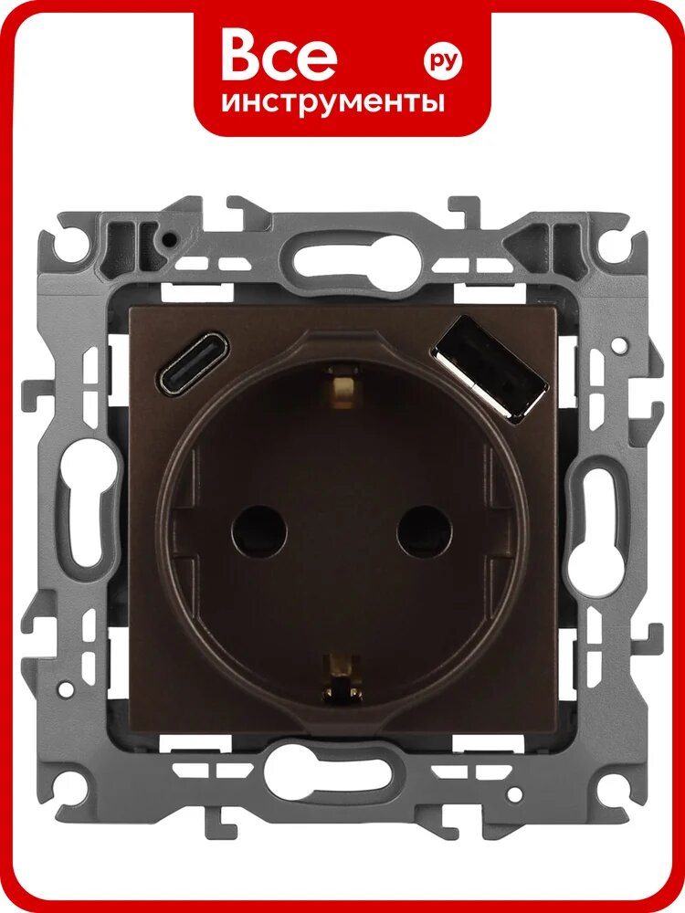 Розетка ЭРА Серия 12 12-4108-13 2PE 16A250В со шторками с USB typeAC 5В3А бронза Б0067757