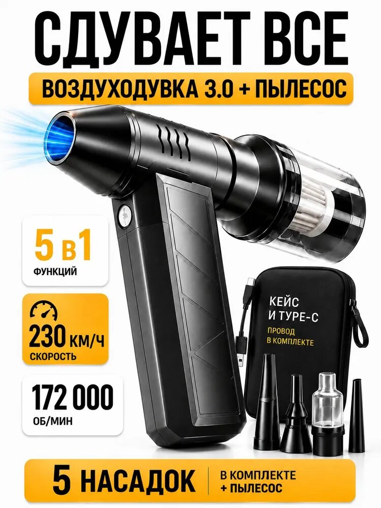 Воздуходувка аккумуляторная мощная с функцией пылесоса