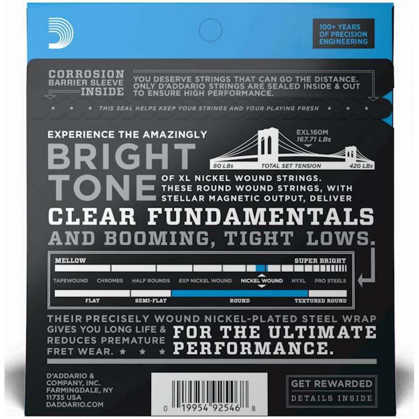 Комплект струн для бас-гитары D'ADDARIO EXL160M, 50-105 — фото 1
