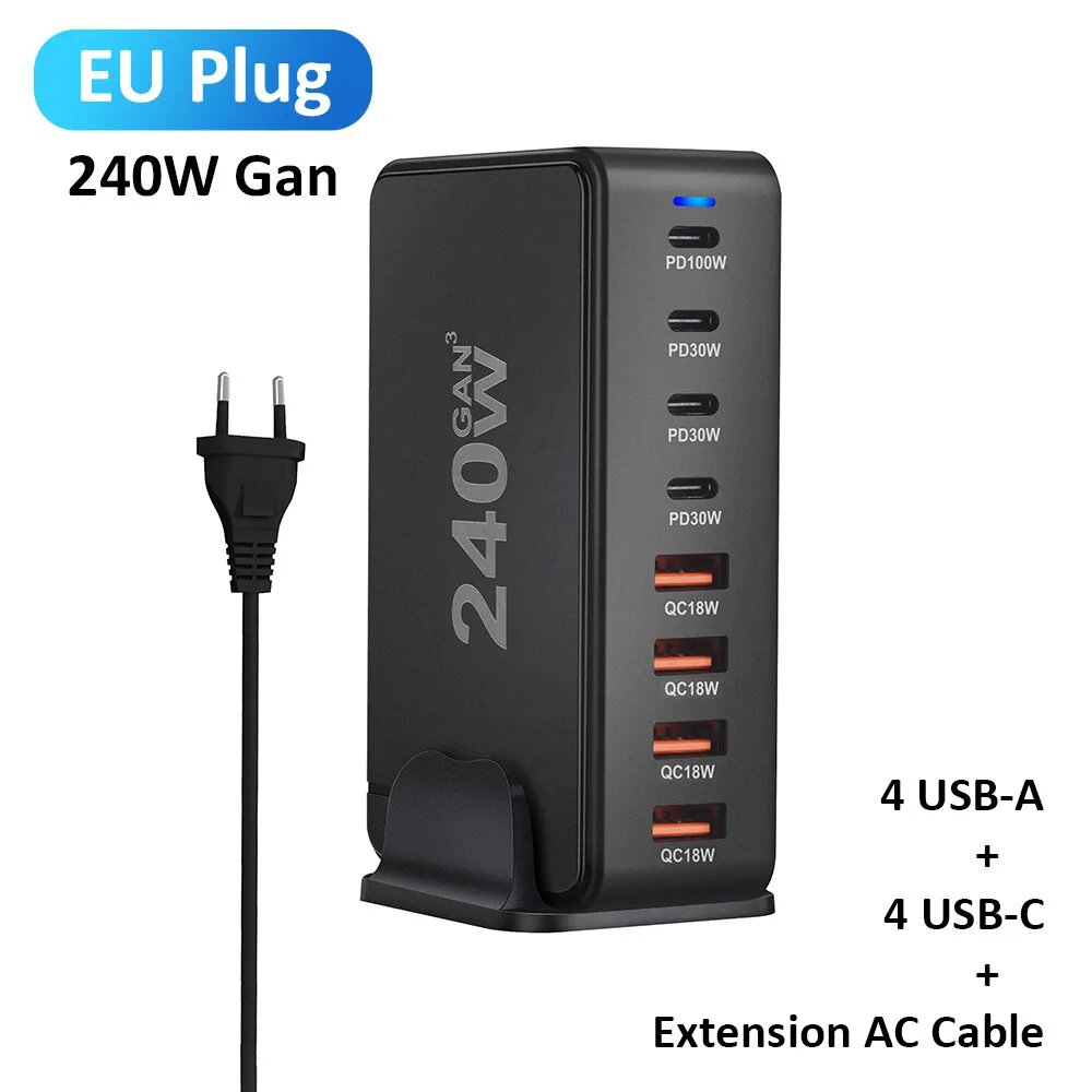 Зарядная Станция VIKEFON PD 65W Gan 120W С Быстрой Зарядкой И 6 Портами (3C+3A) QC3.0 PPS 240W EU
