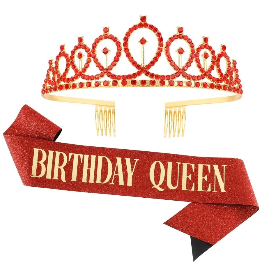 Корона "Birthday Queen", красная и золотая