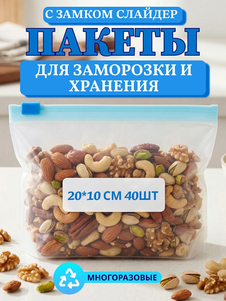Пакеты для заморозки 20х10 см; Фасовочные zip пакеты 40 шт