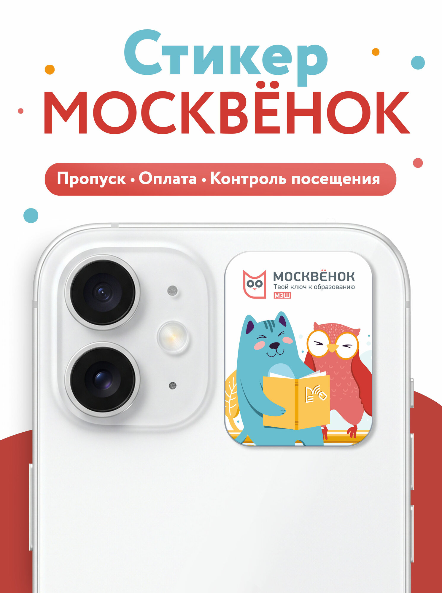 Стикер Москвенок, пропуск карта в школу "Кот и сова", электронная карта школьника