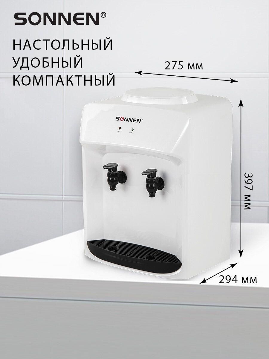Кулер, пурифайер Sonnen для воды настольный для дома и офиса водораздатчик без нагрева и охлаждения, Ts-01wt, 2 крана, белый, 455411 — фото 1