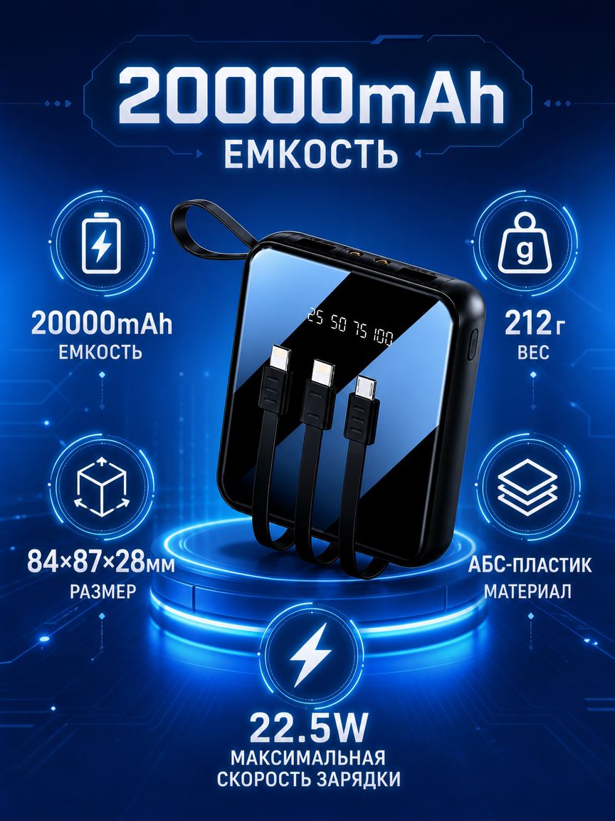 Внешний аккумулятор, 18 Вт, черный
