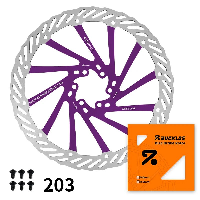 BUCKLOS G3 Дисковый тормоз велосипеда 160/180/203 мм стальной черный Фиолетовый, Purple-203MM