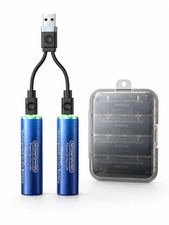 Аккумуляторы NTONPOWER AA Литиевые 2 шт. Быстрая зарядка 1.5 ч через USB-C 1500 циклов 2100 мВт ч 1.5 В для мыши, Xbox контроллеров, умных замков, игрушек, камер и многого другого