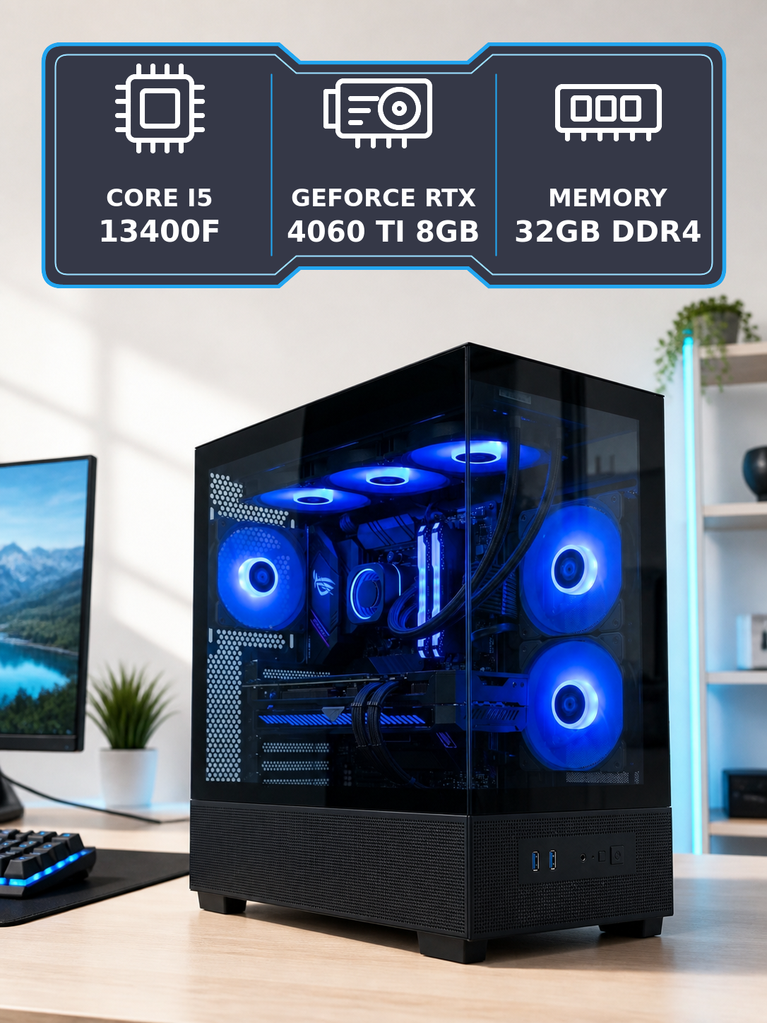 Игровой компьютер (системный блок) Intel Core i5-13400F / NVIDIA GeForce RTX 4060 Ti (8 Гб) / 32GB DDR4 / SSD 2TB / 750W