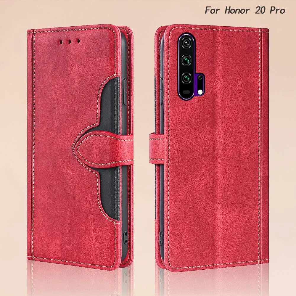 Чехол-книжка с для Хонор 20 Про/ чехол кожи на Honor 20 Pro, Новый, женский мужской, противоударный,(красный+коричневый)