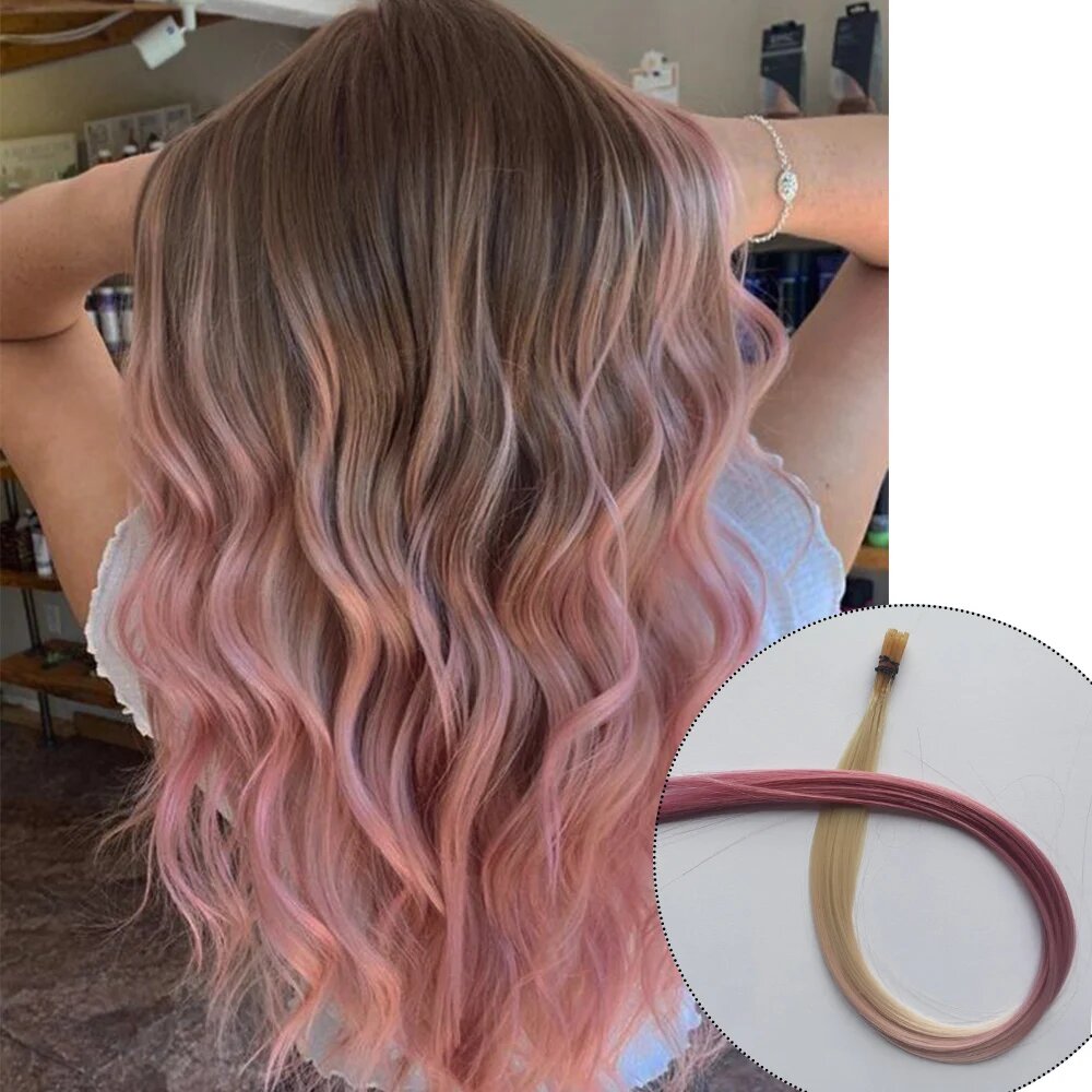 Шиньоны I-Tip Blond-dark-pink 16 дюймов