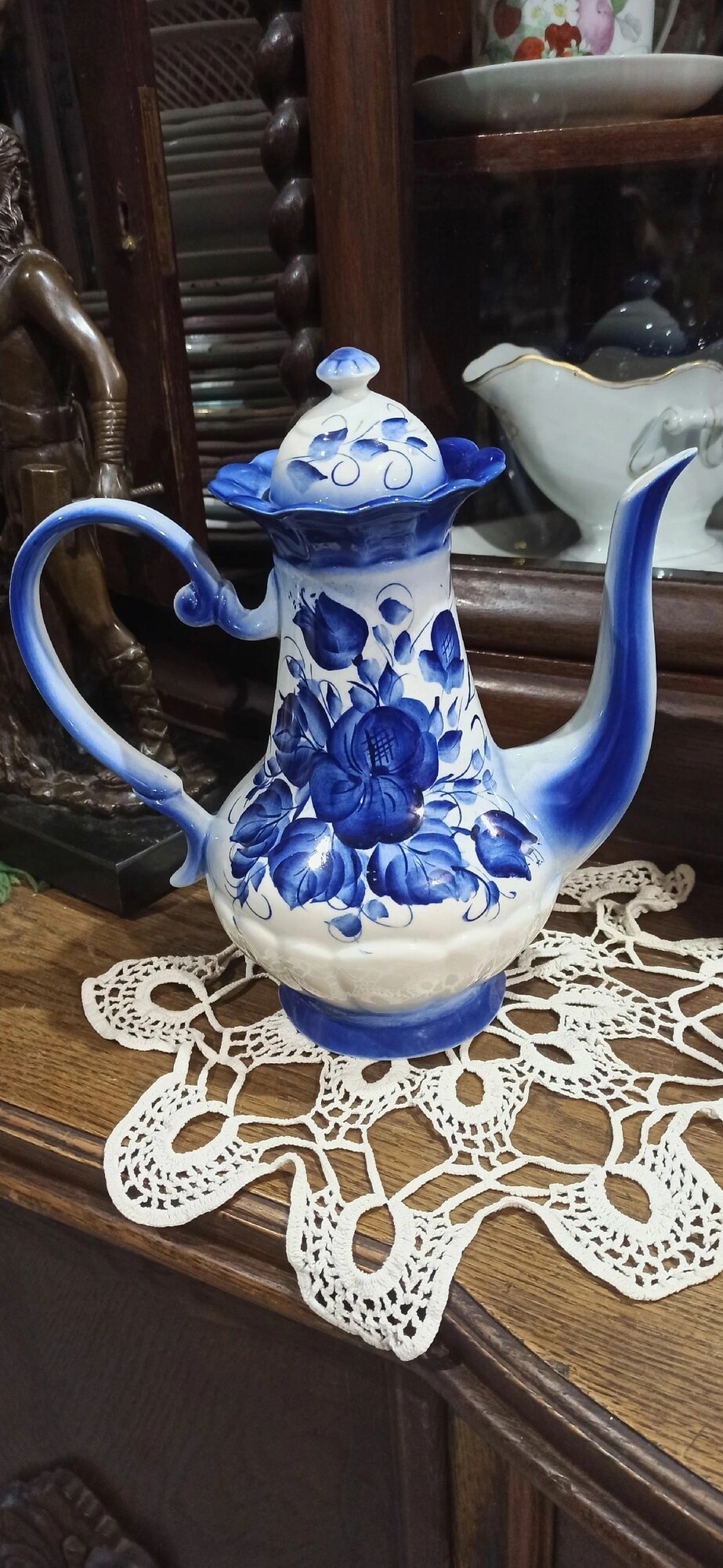 Винтажный советский чайник/кофейник в стиле гжель,25см, СССР