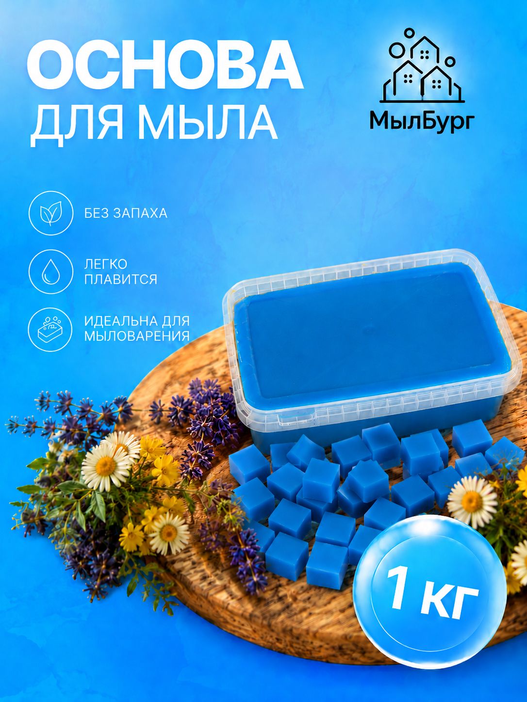 Мыльная основа голубая. Универсальная база для мыловарения - 1 кг