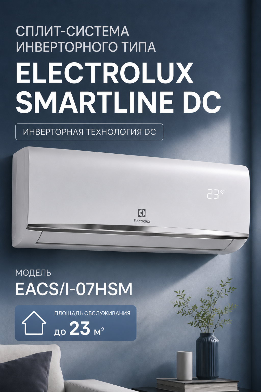 Сплит-система Electrolux Smartline DC EACS/I-07HSM/N8_V3, инверторный кондиционер 7000 BTU, охлаждение и обогрев, комплект