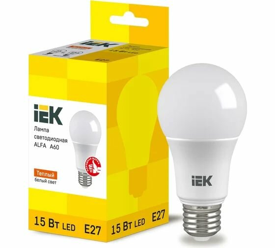 Лампа IEK LED ALFA A60 груша 15Вт 230В 3000К E27
