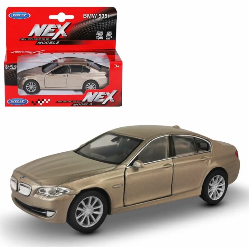 Машинка Welly BMW 535i. масштаб 1:38, металлическая, пружинный механизм, бежевый цвет