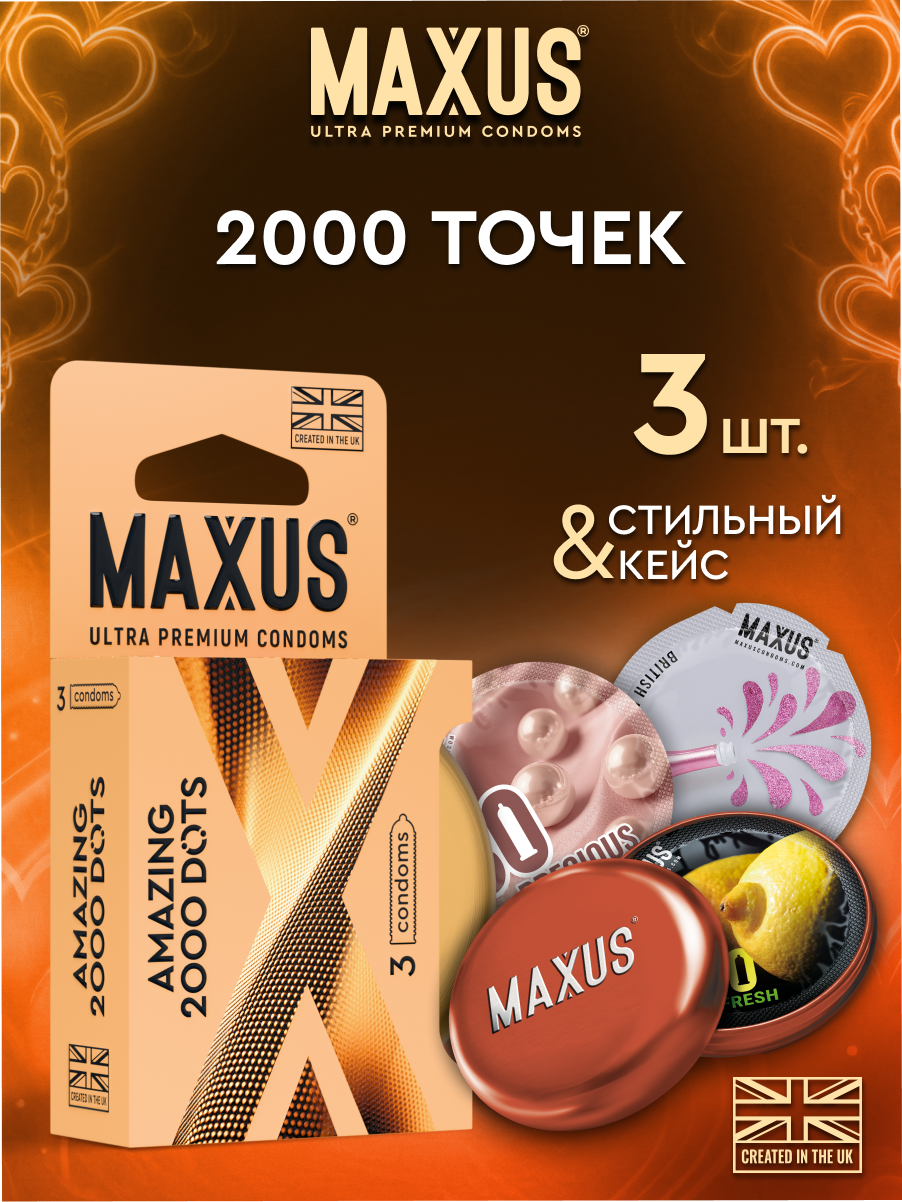 Презервативы 2000 точек Maxus Amazing, кейс в комплекте, натуральный латекс, 3шт