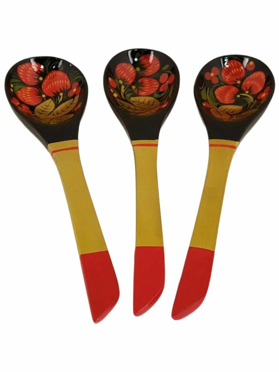 Ложка салатная(б) (нобор из 3-х ложек), Хохломская роспись(Хохлома), ручная авторская работа