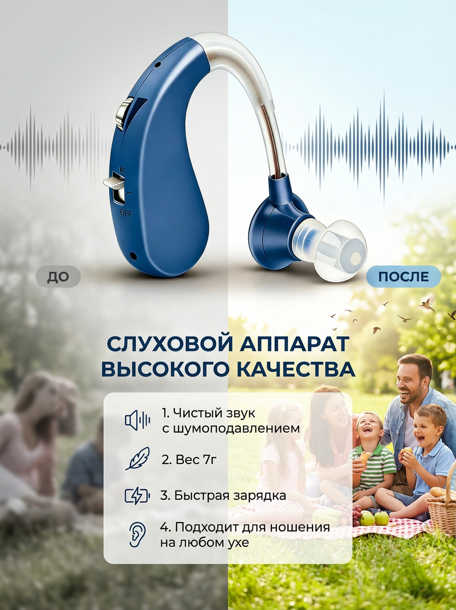 Слуховой аппарат для пожилых людей с зарядкой: цифровой, удобный, мощный и чёткий звук