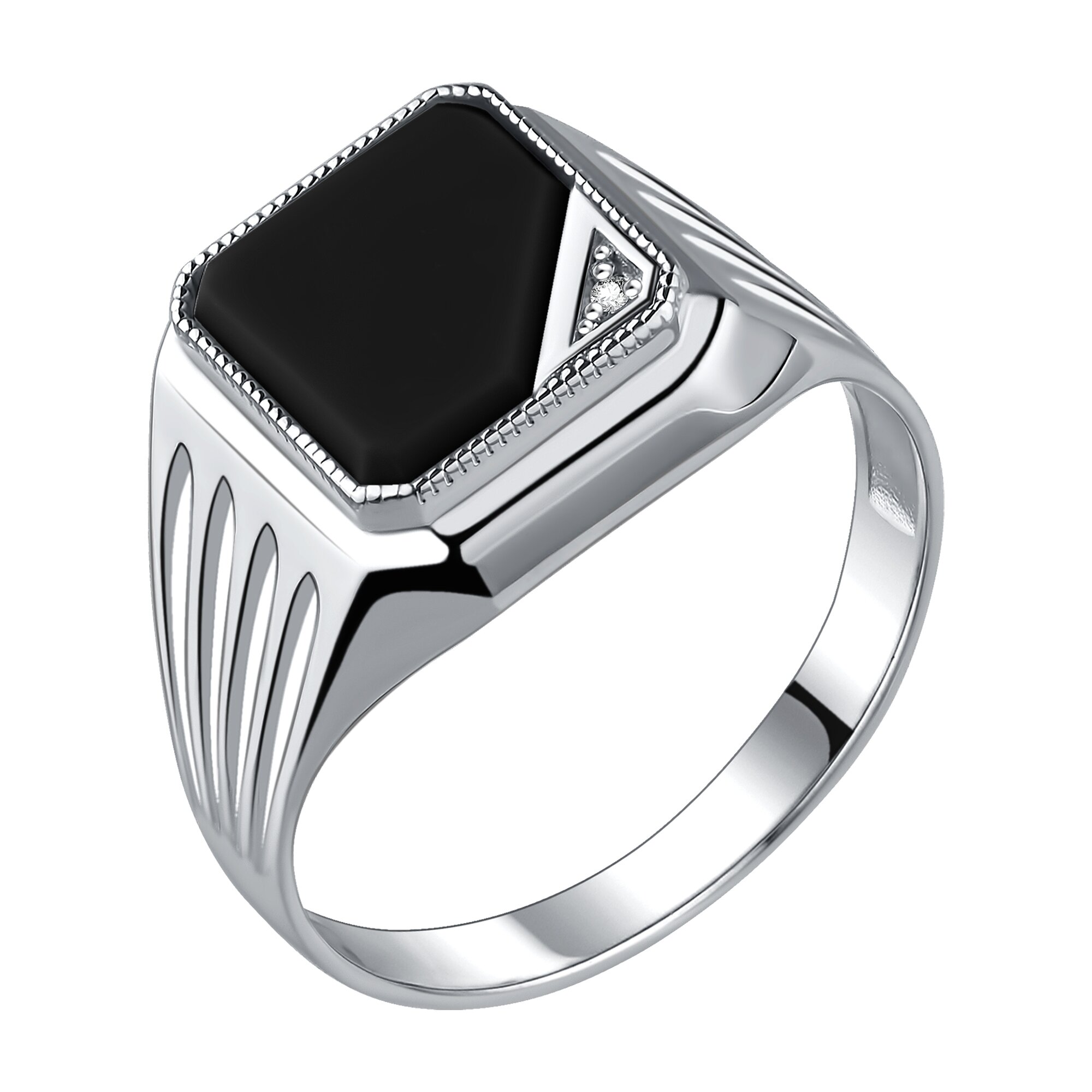 Кольцо, серебро, 925 проба, родирование, агат, фианит