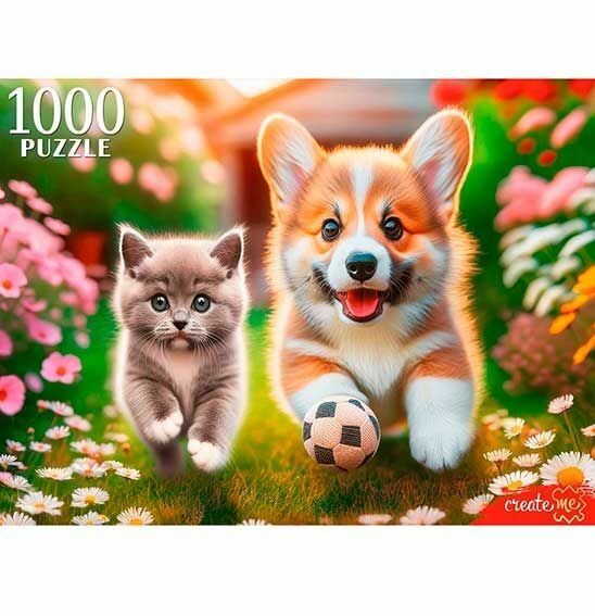 Пазл Рыжий кот Корги и британский котёнок, 1000 элементов