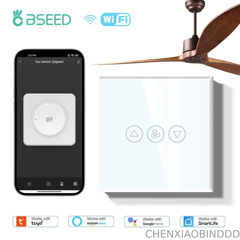 BSEED Регулятор скорости вентилятора сенсорный выключатель WIFI 300W Белый для вентилятора